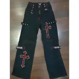 Hot Topic | Jeans | Hot Topic Black Red Contrast Stitch Rhinestone ...